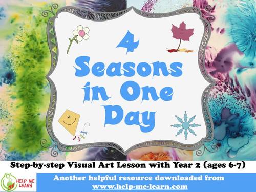 WINTER, SPRING, SUMMER and FALL Art x4 guided lesson for 2nd-4th grade