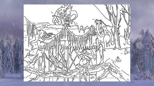 Enchanted Winter: Elves and Icicles Vintage Coloring Page by Fairychamber
