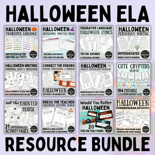 Halloween ELA BUNDLE | October Activities | Reading, Writing, Speaking