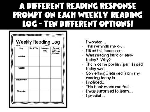 Weekly Reading Logs - Reading Response Prompts - Reading Activities