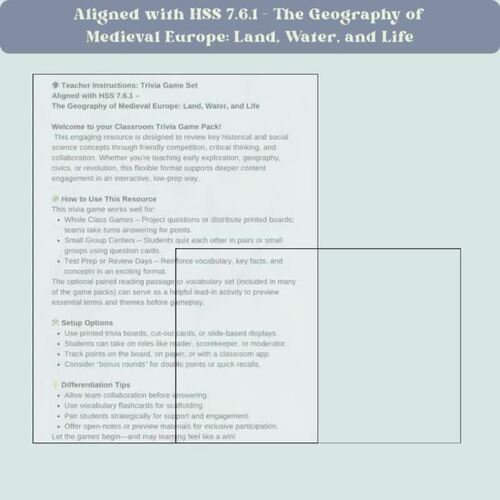 HSS 7.6.1 Trivia Game – The Geography of Medieval Europe: Land, Water ...