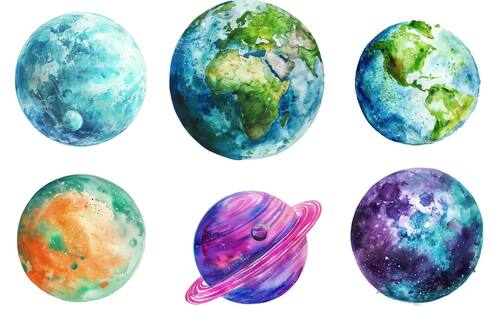 Watercolor Planets Clipart Bundle including Solar System and Pluto