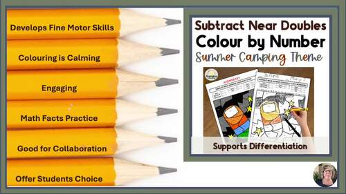Camping Subtract Near Doubles Color by Number Coloring Pages & Math ...