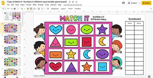 Digital Number Sense Game- Match It Numbers in Different Ways 1-10