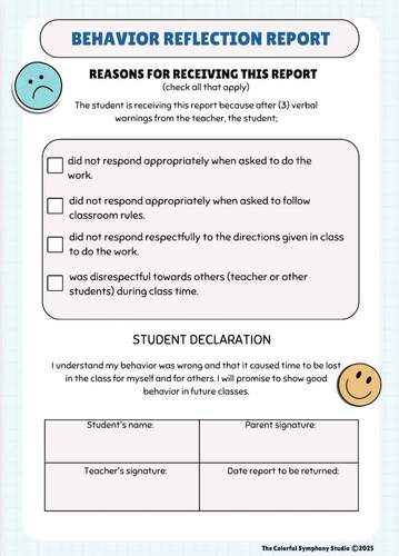 Music Class Time-Out & Reflection Sheets | Behavior Reset Activities