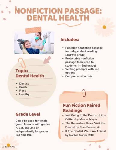 Dental Health (Nonfiction Passage, Writing Prompts, & Comprehension Check)