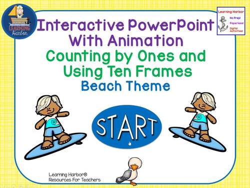 Counting and Using Ten Frames Beach Theme Animated Interactive PowerPoint