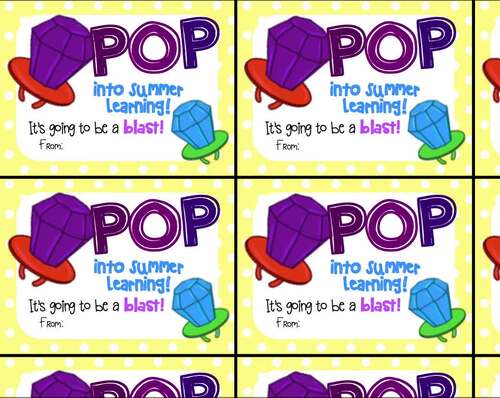Ring Pop Summer School Gift Tag- Pop into summer learning! It's going ...
