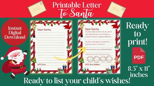 Dear Santa Letter | Printable Letter to Santa | Ready to Print PDF ...