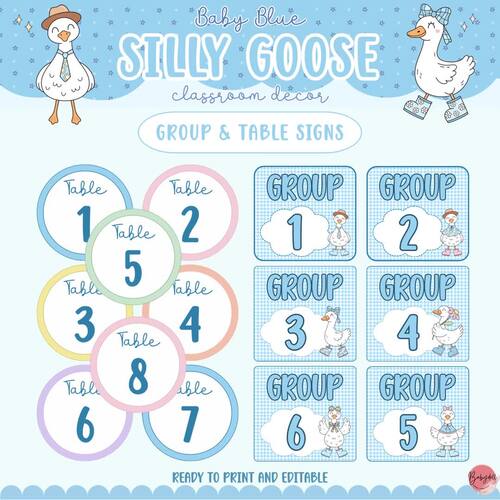 Silly Goose Table Signs: Group Numbers | Preppy Classroom Decor by ...