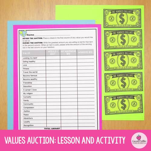 Values Auction Lesson | Empathy | Ethical Decision Making | Career ...