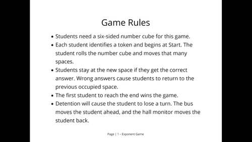 Exponent Board Game by Algebra Beagle | TPT