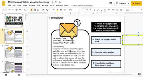 Main Idea and Details Vocation Scenarios Task Cards | Digital Version ...