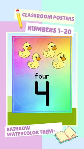 Rainbow Watercolor Number Posters Colorful Classroom Decor | TPT