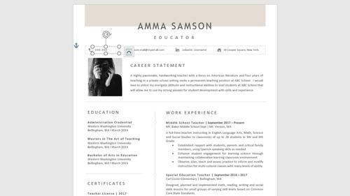 Modern Resume Template for Teacher, 3 page CV with photo, Word ...
