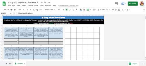 Two Step Word Problems Hidden Mystery Digital Puzzle Differentiated