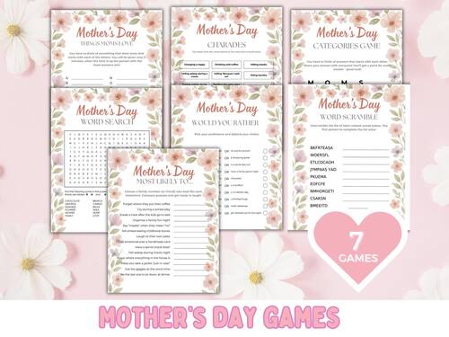 Mother’s Day Printable Games Bundle | Word Scramble, Charades, Word ...