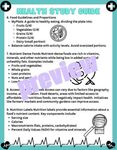 Nutrition Review and PDF Study Guide | Health | FACS by Secondary ...