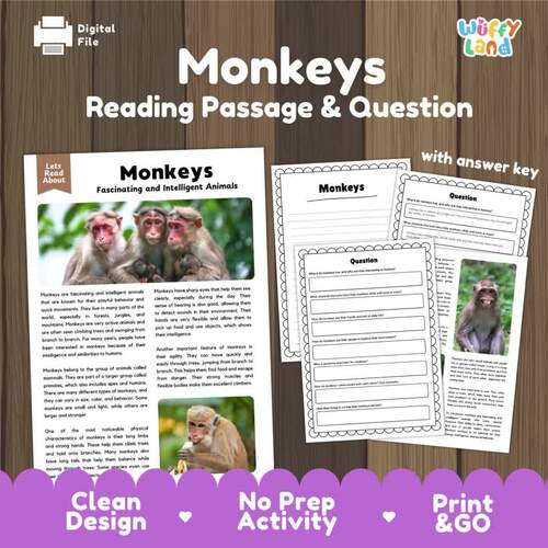 Monkeys Reading Passage and Comprehension Questions | Primate Wildlife ...