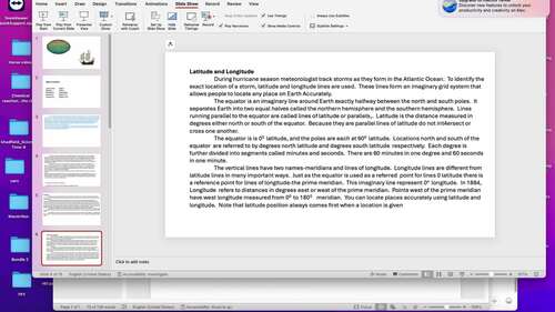 Latitude & Longitude PPT Map Skills Reading & Questions, Sub plans Grade 8