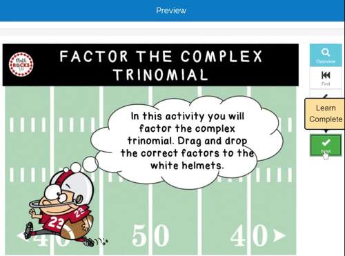 Football Factoring Quadratics Complex Trinomials (a not 1) Boom Cards™ 10th