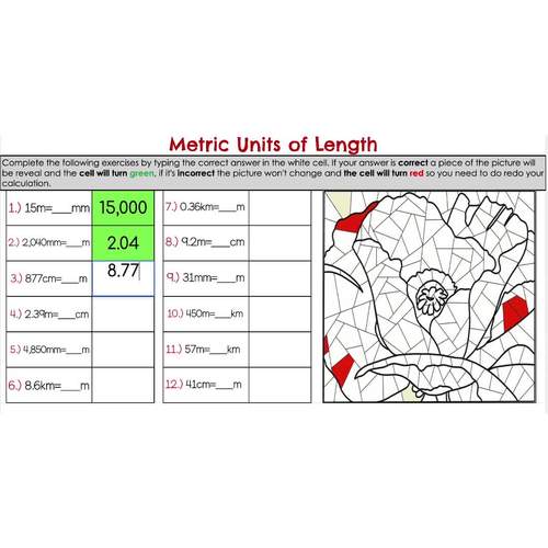 Measurement: Converting Metric Units of Length- Digital Coloring Page