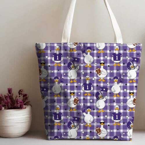 Silly Goose Football Seamless Digital Paper Pattern Purple Gingham Plaid