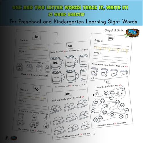 Sight Words Trace and Write One and Two Letter Words Preschool and ...