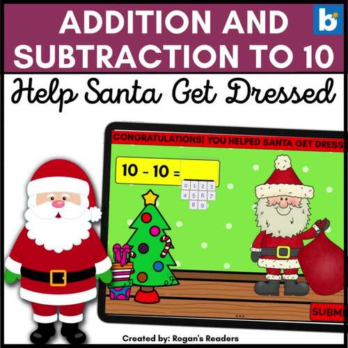 Build a Santa Addition and Subtraction to 10 Digital Christmas Activity