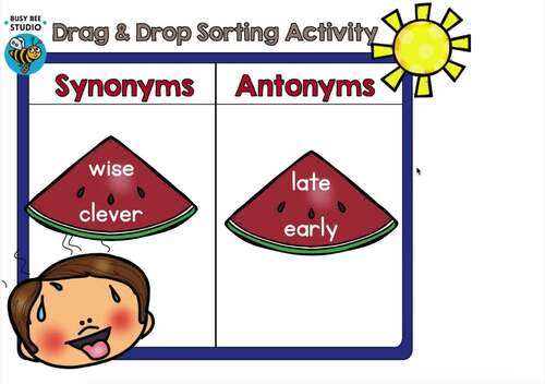Summer Synonyms vs Antonyms Boom Cards Sorting Activity by Busy Bee Studio