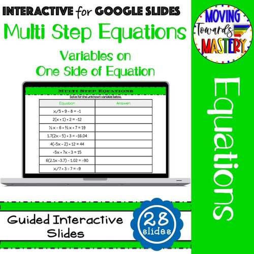 Solving Multi Step Equations Variables on One Side: Guided Interactive ...