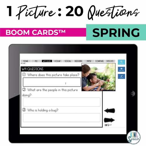 BOOM Cards Language Activity for Speech Therapy with Real Photos - Spring