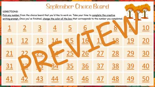 September Autumn Choice Board With 50 Writing Prompts by Bell to Bell ...