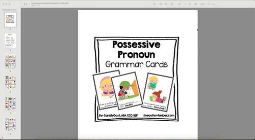 Possessive Pronoun Task Cards by The Autism Helper | TPT