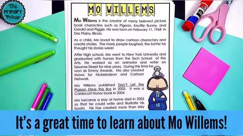 Mo Willems Author Study with Comprehension Tasks and Writing Activities