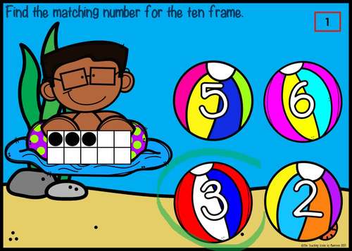 Summer Numbers, Number Words & Ten Frames BOOM & Task Cards Match Game