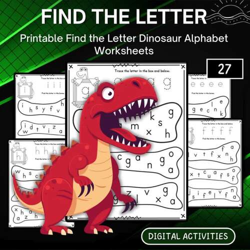 Printable Find the Letter Dinosaur Alphabet Worksheets by GLD Worksheet ...