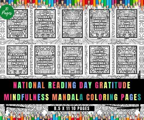 National Reading Day Gratitude and Goal Setting Coloring Sheets, No Prep