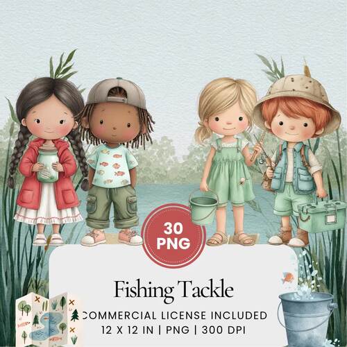 Fishing Tackle Watercolor Clipart by Ikota Design | TPT