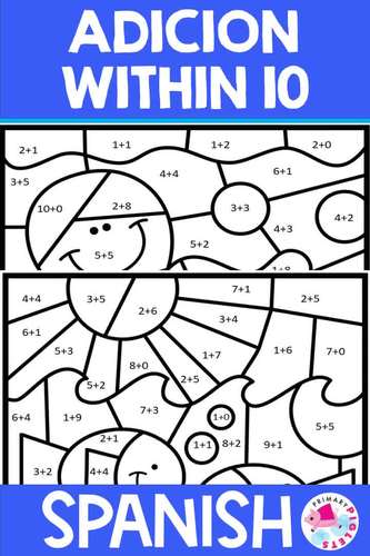 Summer Addition to 10 Color by Number in Spanish Ocean Theme by Primary ...