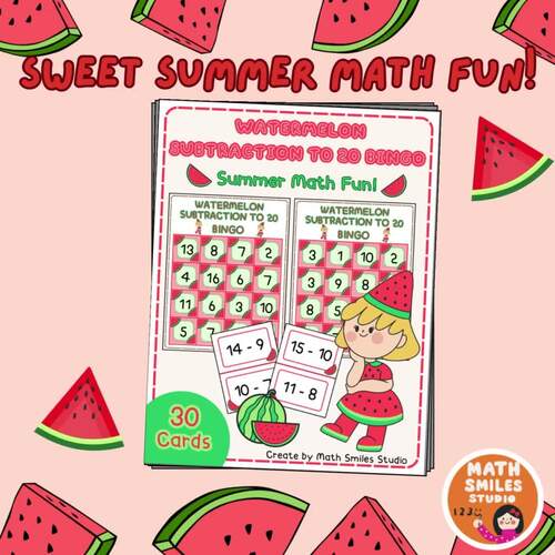 Watermelon Subtraction to 20 Bingo Game | Summer Math Fun | 1st Grade ...
