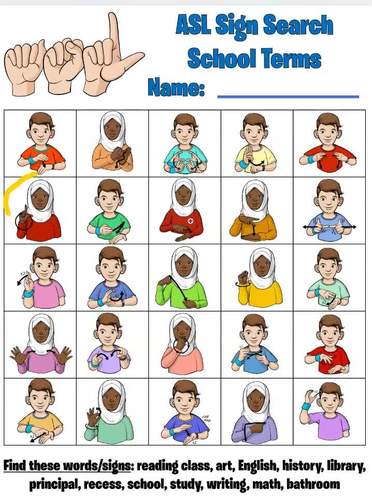 ASL Sign Search (Word Search) - School Terms by Handy Teaching Tools