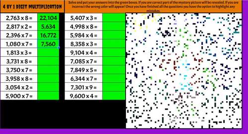 Halloween Math Pixel Art 4 by 1 Digit Multiplication | TpT