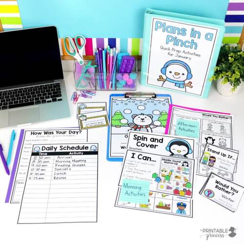 January Emergency Sub Plans for Kindergarten by The Printable Princess