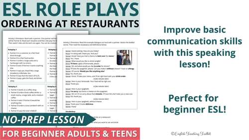 Speaking & Listening Activities ESL Role Play Restaurant Lesson for ...