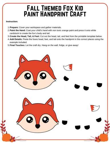 Fox Handprint Craft Printable | Fall Kids Activity | DIY Toddler Art ...