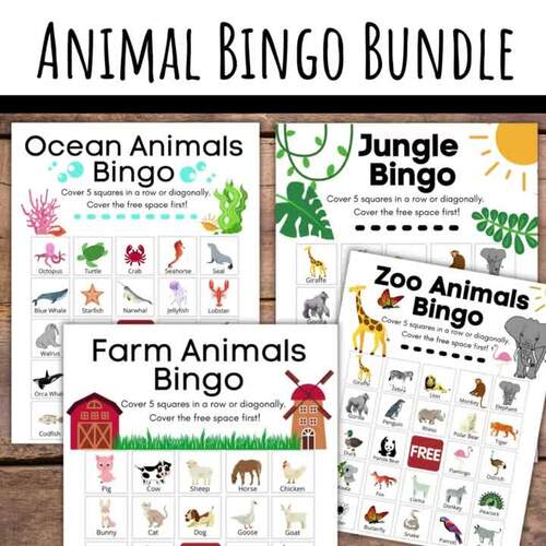 Animal Bingo Bundle with 5 Themes Zoo Farm Ocean Jungle Arctic | TPT