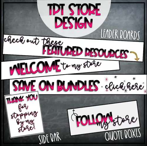 TPT Seller Quote Box, Banner and Side Bar - Pink and Black Theme
