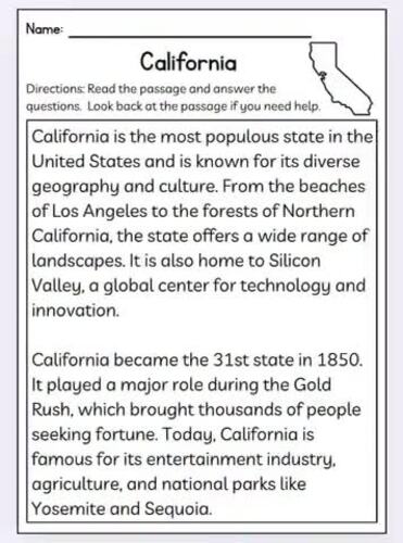 Western States Geography Unit: Reading Comprehension Passages & Activities