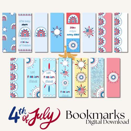 4th of July Bookmark Bundle – 15 Printable Patriotic Bookmarks + 1 Bonus